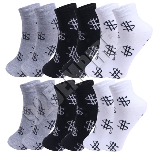 3/6/12 Pairs Men's Ankle/Quarter Crew Dollar Signs Sport Socks Cotton ...