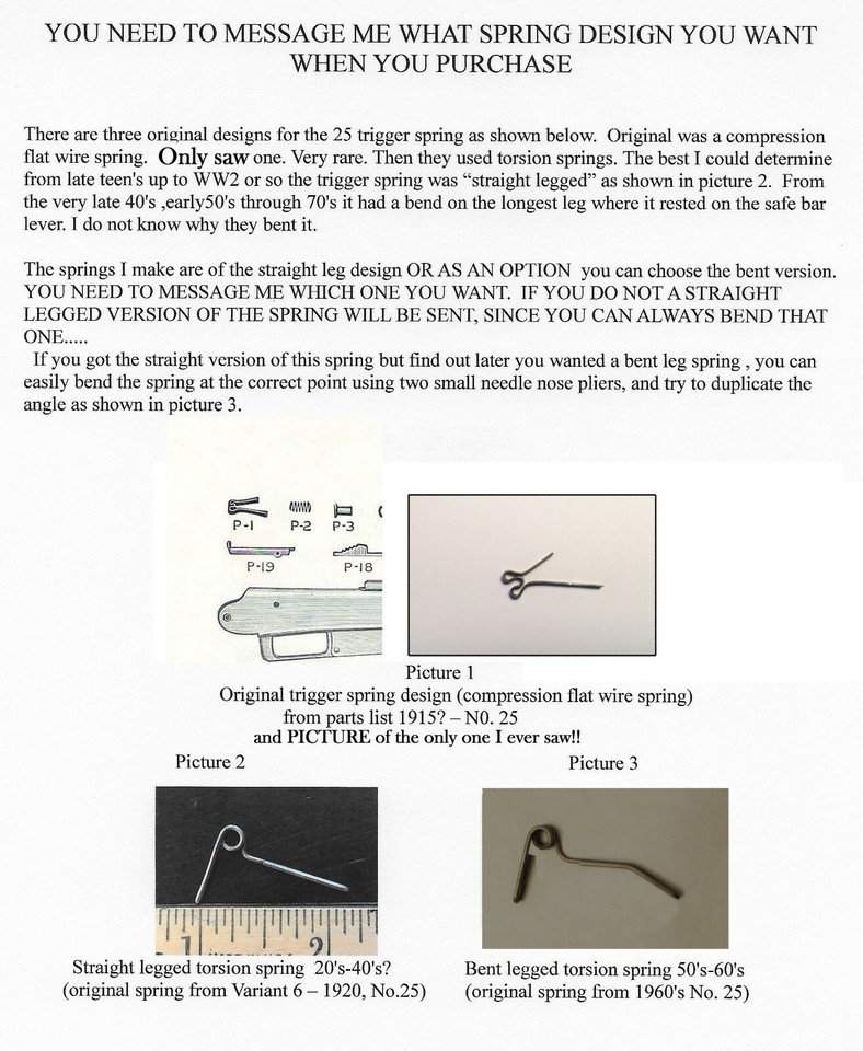 DAISY No. 25 Pump Gun TRIGGER SPRING for Air Rifle BB Gun, CHOICE OF ...