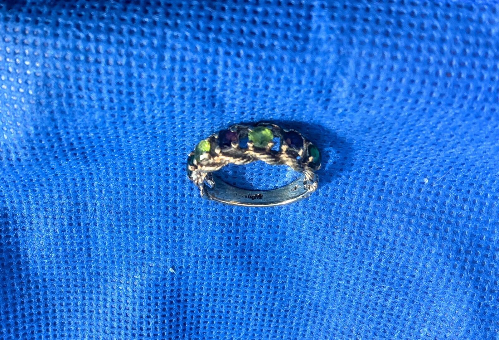 Vintage MOTHERS RING 10K GOLD 6 Stones 2 Dk GREEN-2 L… - Gem