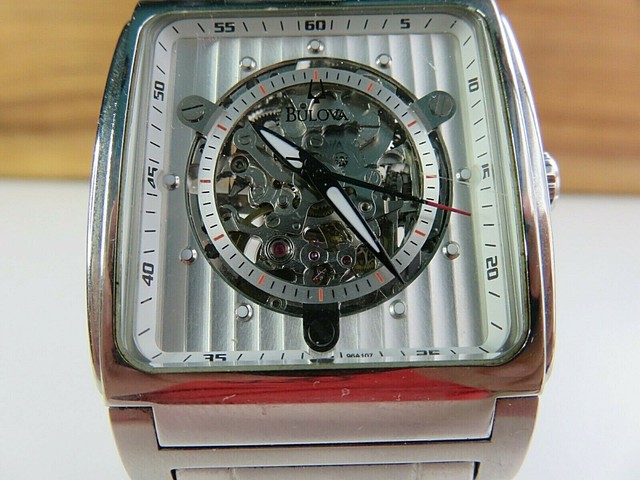 Bulova Automatic 21 JEWEL Bracelet 96a107 Skeleton Watch Mens C877602 ...