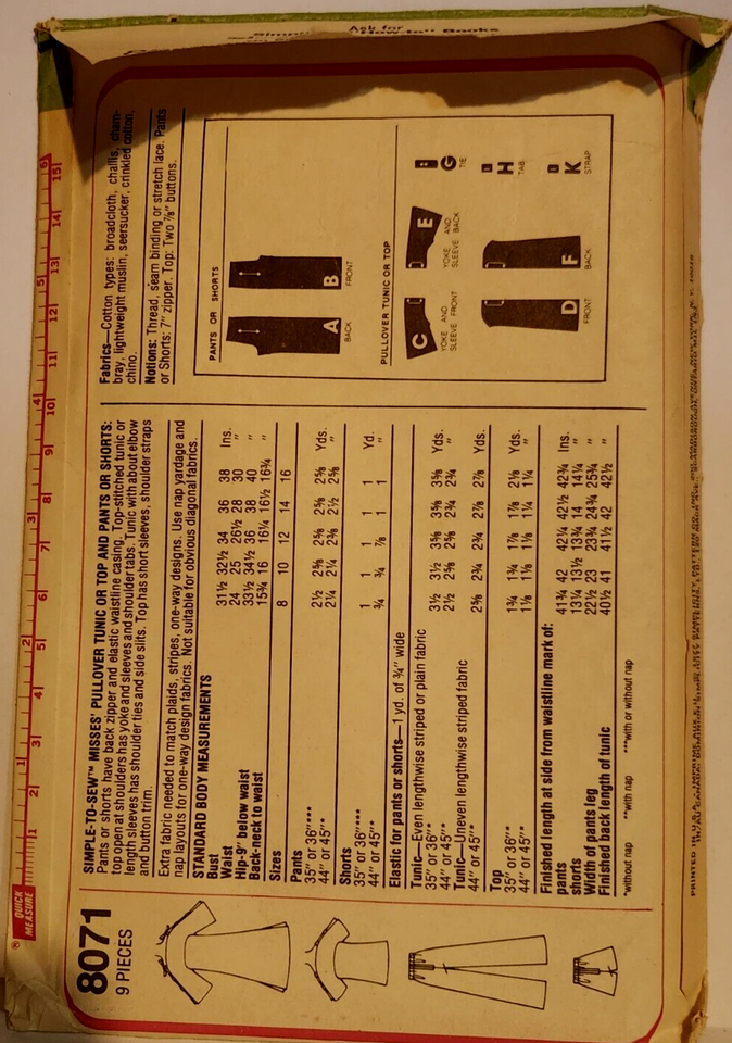 1970s SIMPLICITY Pattern #8071 Miss Cold Shoulder Tunic, Top, Pants ...