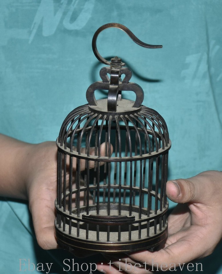 8" Old Chinese Ebony Wood Hollow Out Small Bird Cage Birdcage Wall Hang ...