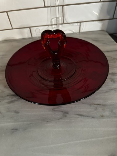 Paden City Penny Line Ruby Red Glass Handle Serving Sandwich Dish 1930s ...