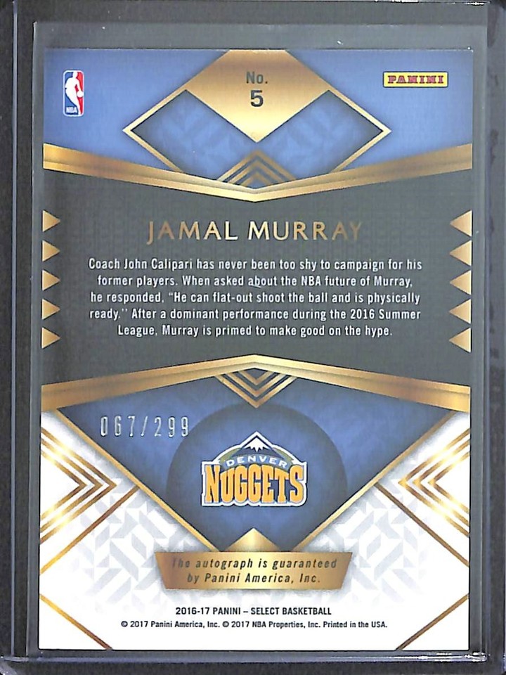 2016-17 Panini Select Autograph #5 Jamal Murray No 67 of 299 | eBay