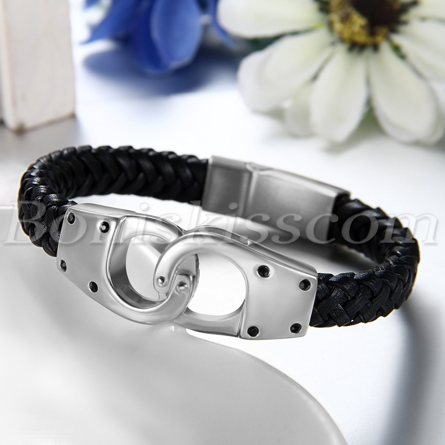 Punk Rock Stainless Steel Magnetic Buckle Handcuffs Men's Leather ...