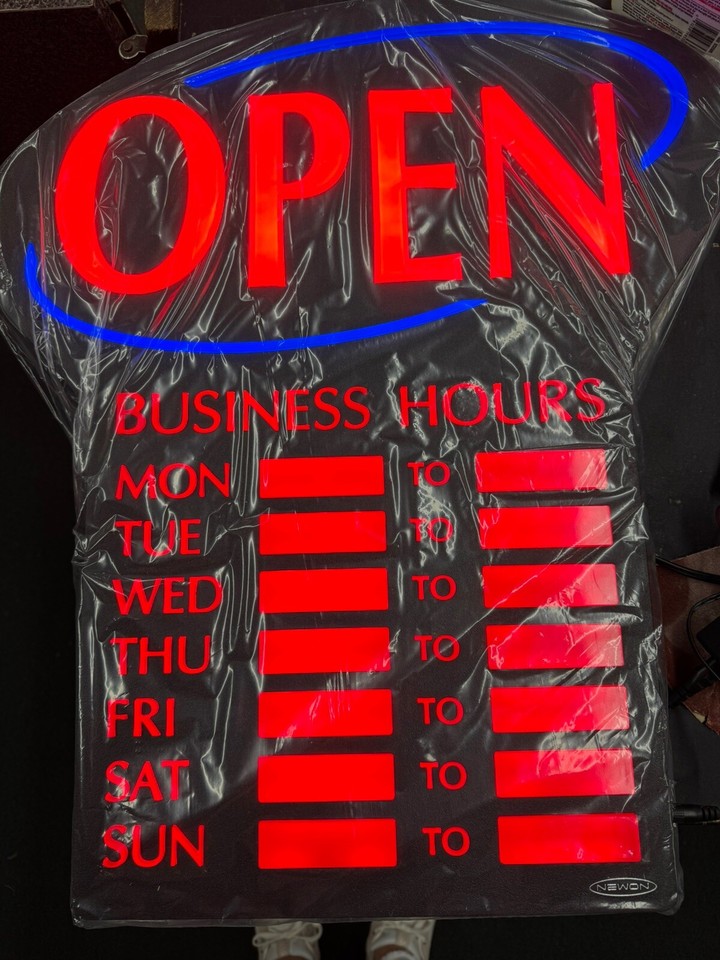 Newon Business Open Sign 4098 Lighted W/ Business Hours Red & Blue New ...