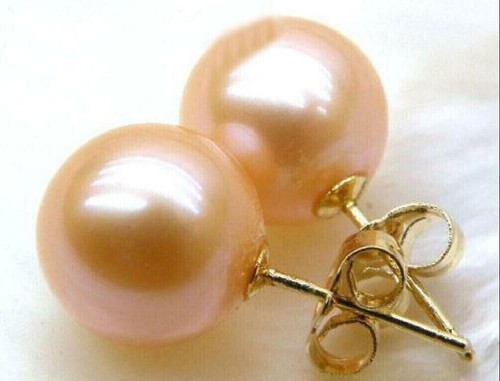 Natural 9-10mm AAA+ Pink Round South Sea Pearl Earrings 14k Gold Stud Earrings | eBay