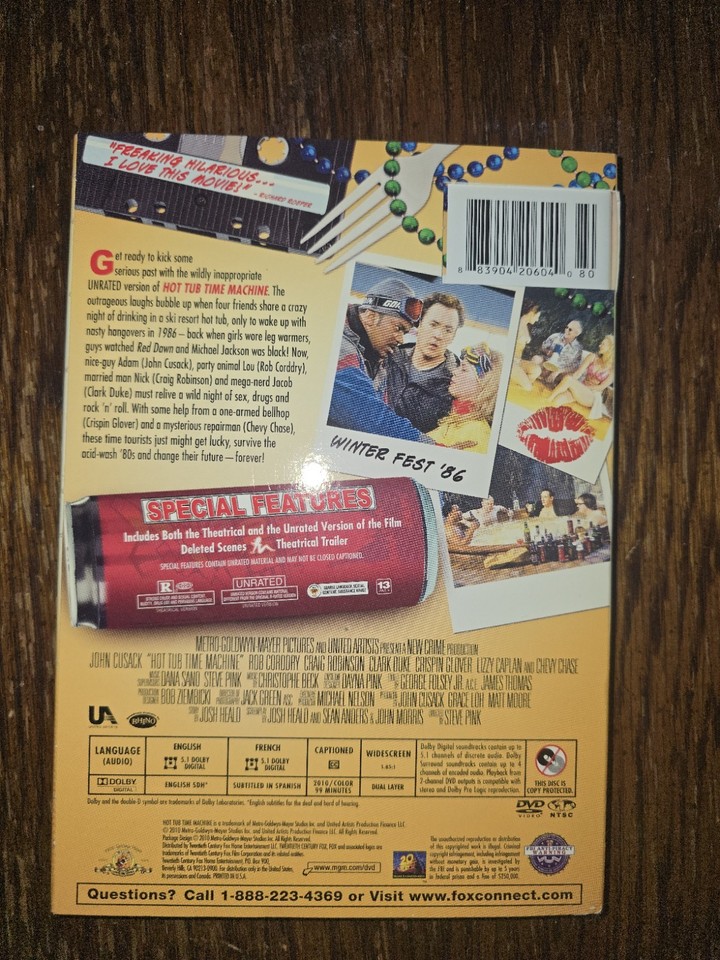 Hot Tub Time Machine DVD 2010 UNRATED John Cusack Rob Corddry Craig ...