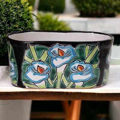 Mexican Amora Talavera Pottery Hand Painted Calla Lilies Oval Planter ...