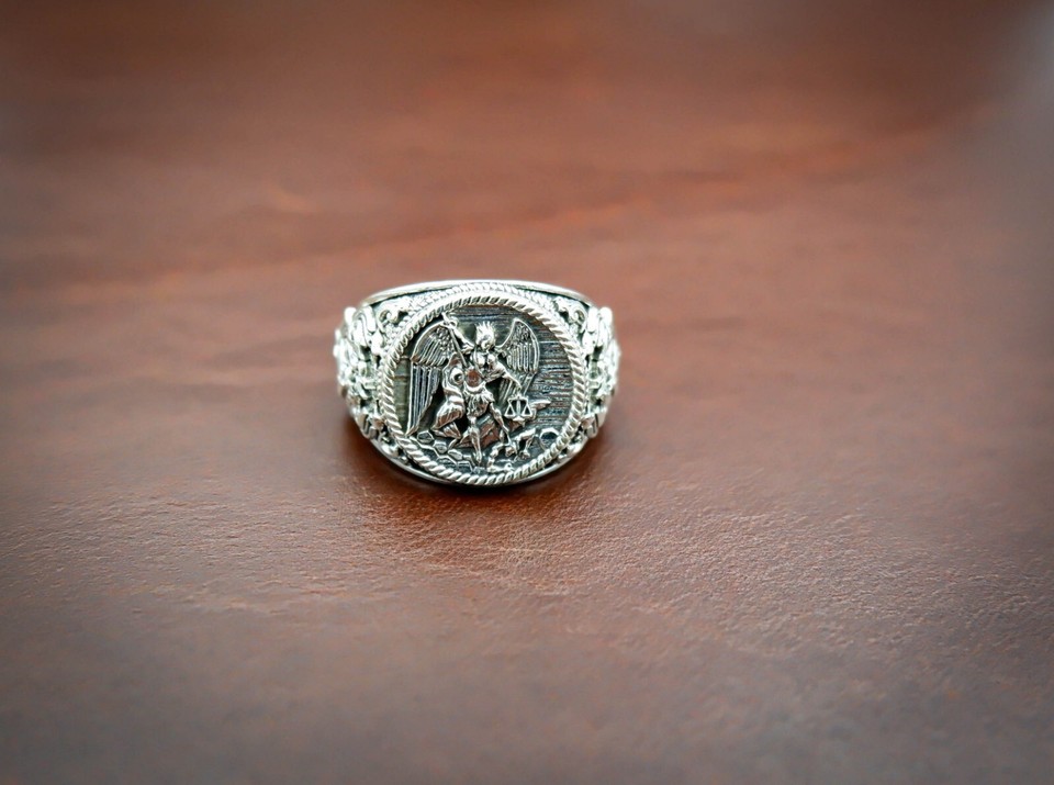 925 Sterling Silver Mens Catholic Archangel St Saint Michael Ring | eBay