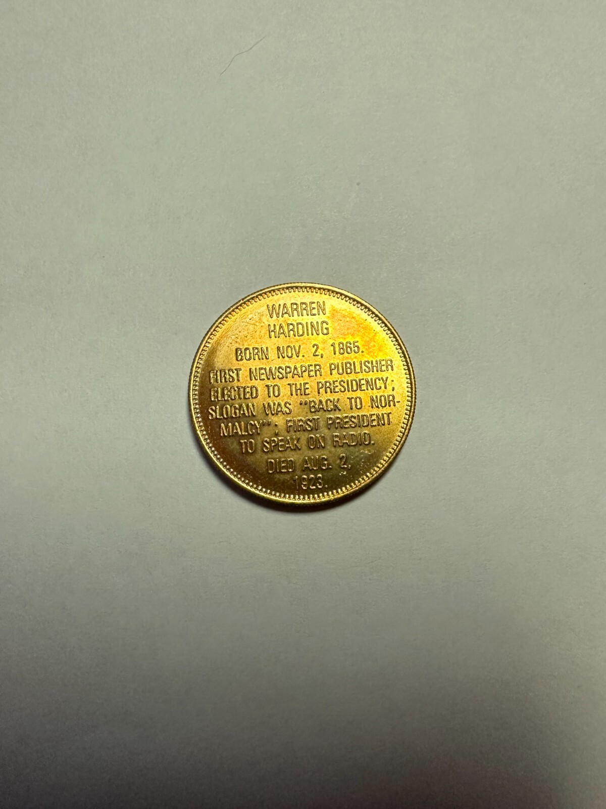 Warren Harding President Hall of Fame Commemorative Coin Medal Token | eBay