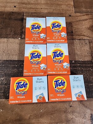 Lot Of 6 Boxes Of Tide To Go Wipes 10 Individual Wipes Per Box Easy ...