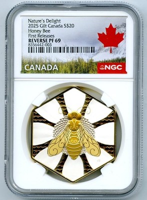 2025 $20 CANADA 1 OZ SILVER GILT NGC PF69 HONEY BEE REVERSE PROOF FIRST ...