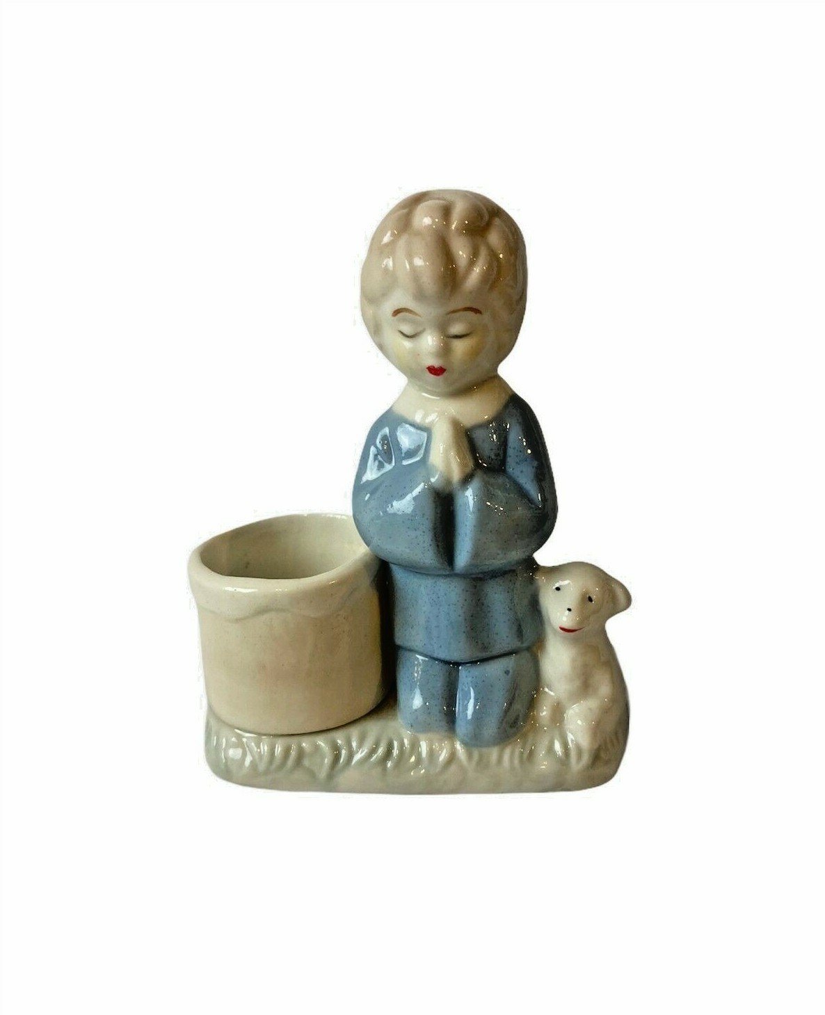 Kneeling Boy Praying With Lamb Porcelain Ceramic Figurine Votive Candle ...