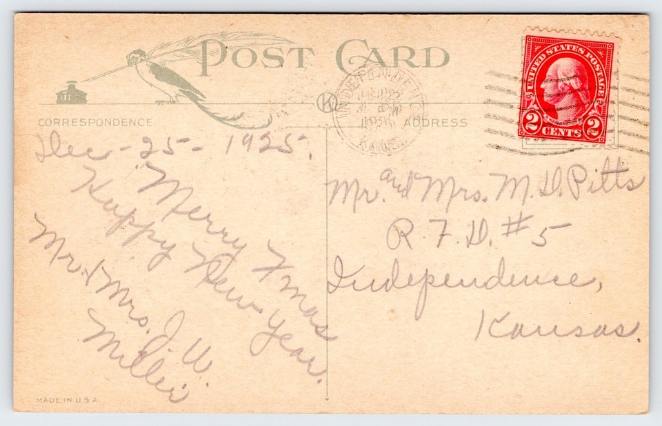 1925 Christmas Postcard- Santa Claus Filling Stockings, Fireplace ...
