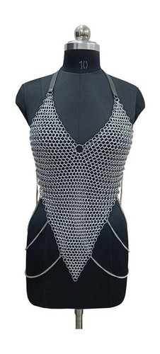Medieval Aluminum 10mm Chainmail Halter V Shape Antique Stylish Top ...
