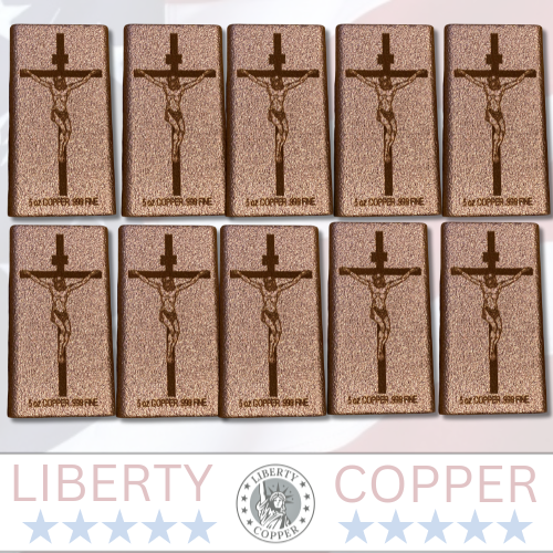Lot of 10 - 5 oz. Jesus on Cross Copper Bullion Bar .999 Fine Ingot ...