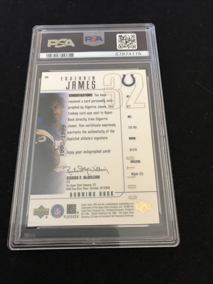 1999 SPx Edgerrin James Rookie Autograph Auto #1990/1999 PSA 7 9 Colts ...