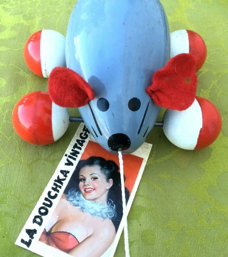 FRENCH 1950s MICE WOODEN PULL TOY~HAND PAINTED~HANDMADE IN FRANCE ...
