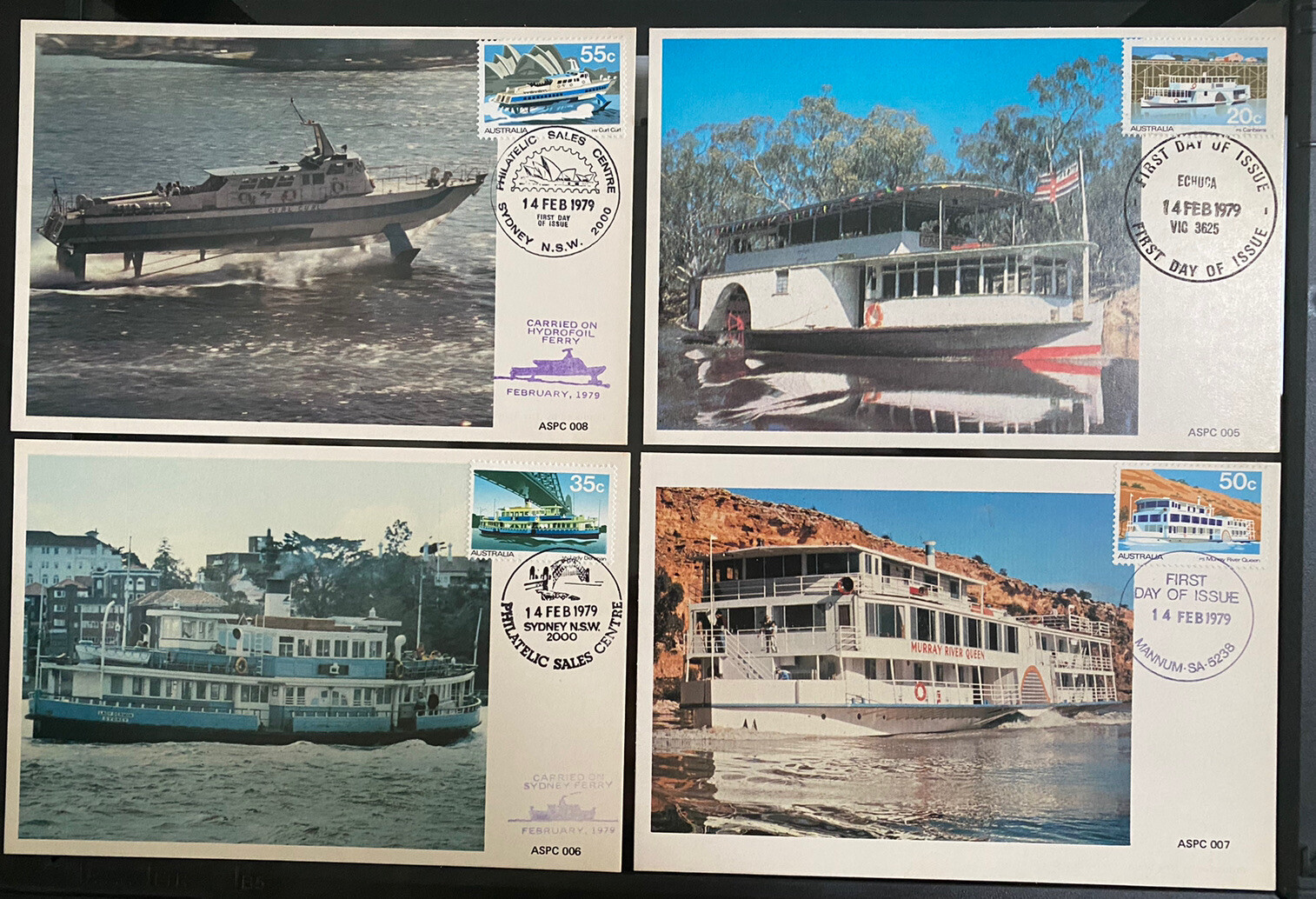 1979 Australia Maximum cards, Ferries - Canberra, Denman, Queen, Curl ...