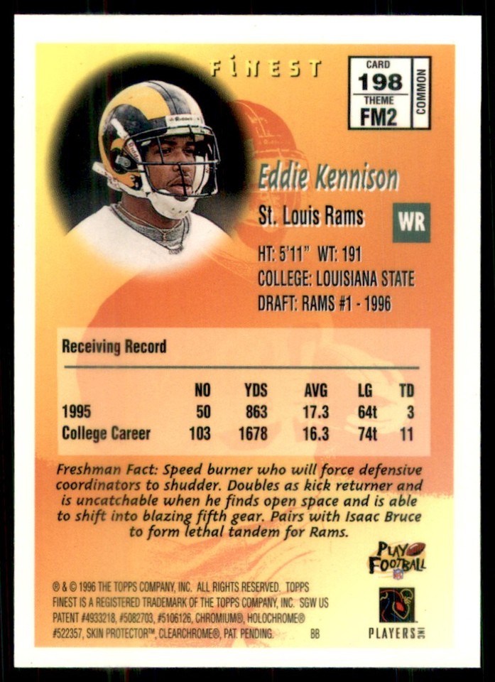 1996 Finest Eddie Kennison Rookie St. Louis Rams #198 | eBay