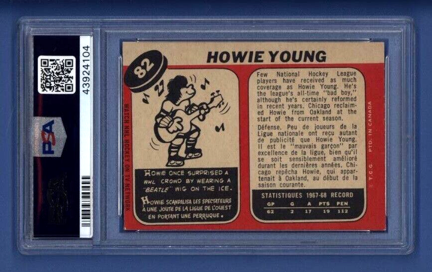 1968-69 O-PEE-CHEE #82 HOWIE YOUNG PSA 8 (OC) NM-MT Chicago Blackhawks ...