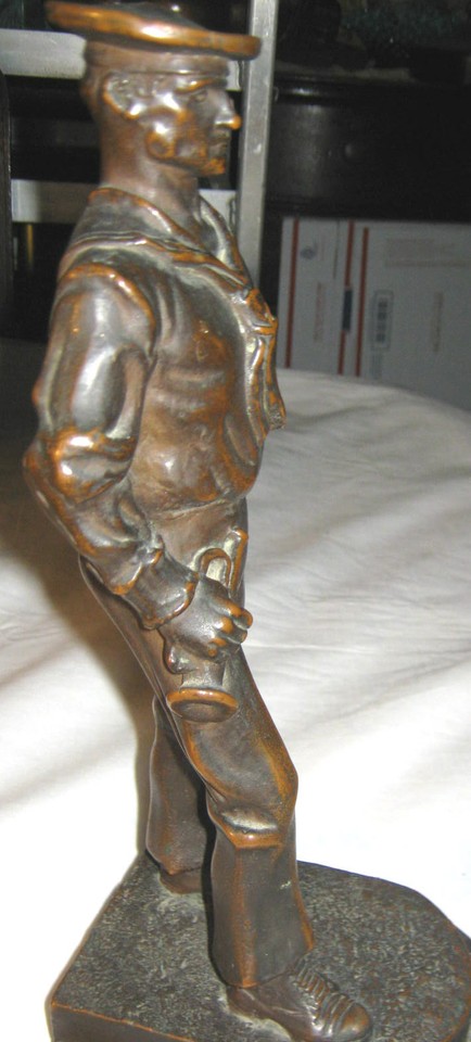 ANTIQUE K.B.W. BRONZE CLAD ARMY NAVY USA SOLDIER GUN BUGLE ART STATUE ...
