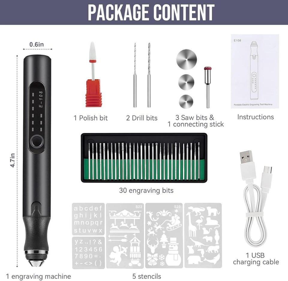 USB Rechargeable Electric Engraving Pen, 37 Bits Cordless Engraver for ...
