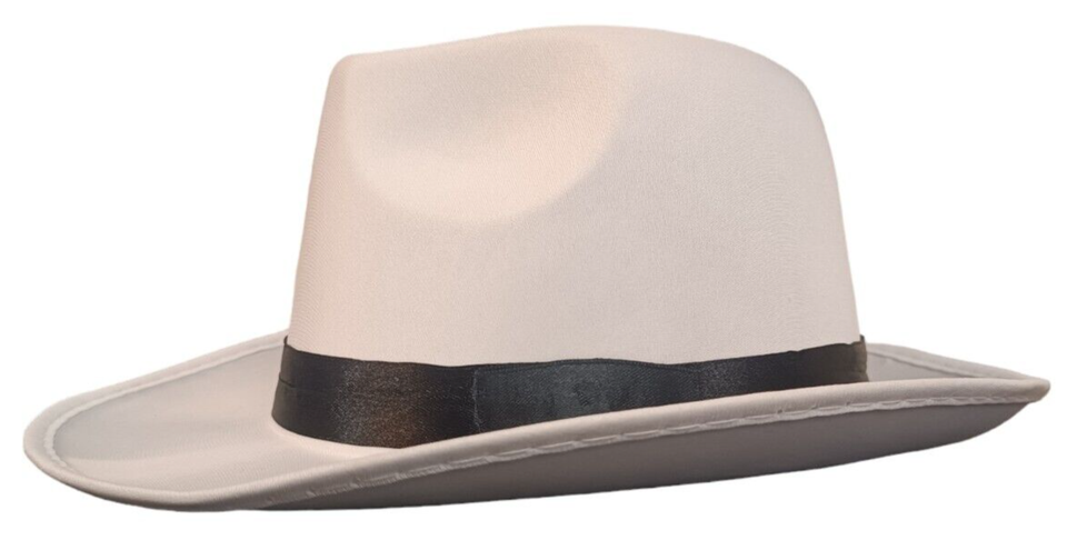 White Criminal Gangster Hat Trilby Fedora Michael Jackson Fancy Dress ...