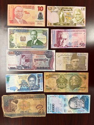 Mixed lot of 10 Mixed Banknotes Assorted Circulated Foreign Paper Money ...