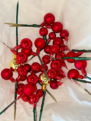 MIXED LOT Vintage FLORAL PICKS Christmas Valentines Day GLASS BALLS ...
