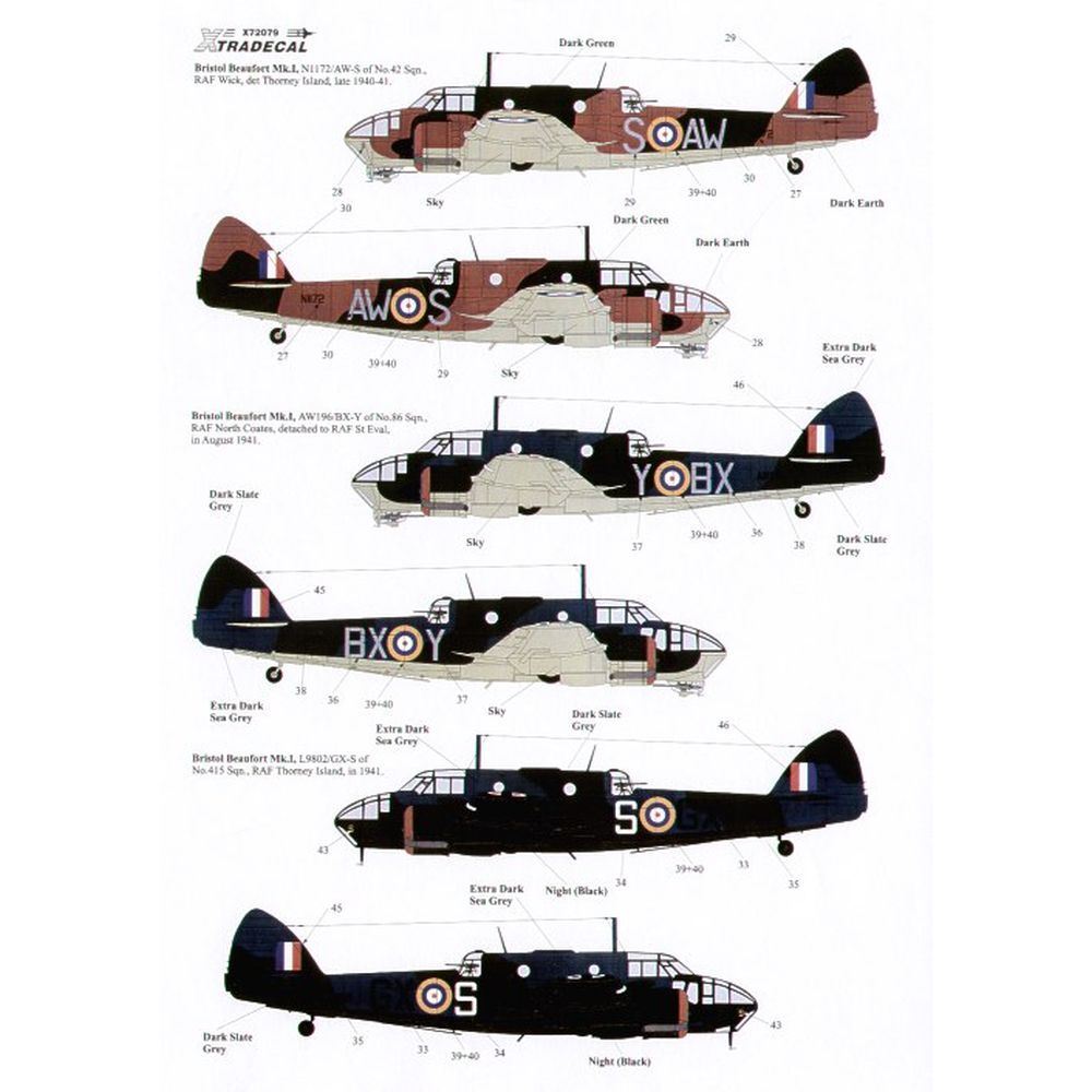 1:72 RAF Coastal Command Anson, Beaufort & Wellington X72079 Xtradecal ...