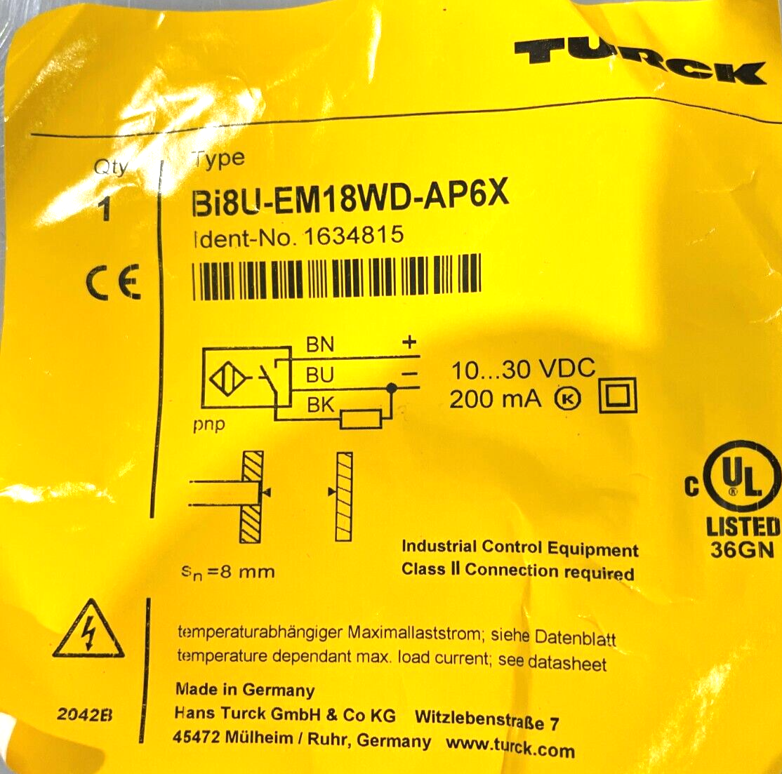 1pc Turck Proximity Switch Bi8u-em18wd-ap6x Sensor Fast for sale online ...