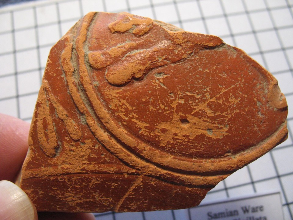 Roman Samian Ware Terra sigillata Gaul pottery shard w/ clay mold lion ...