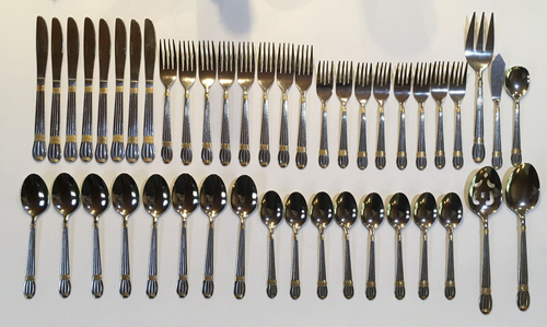 Alco ACV5 Gold Accent Stainless Glossy Flatware 45 Piece Set Forks ...