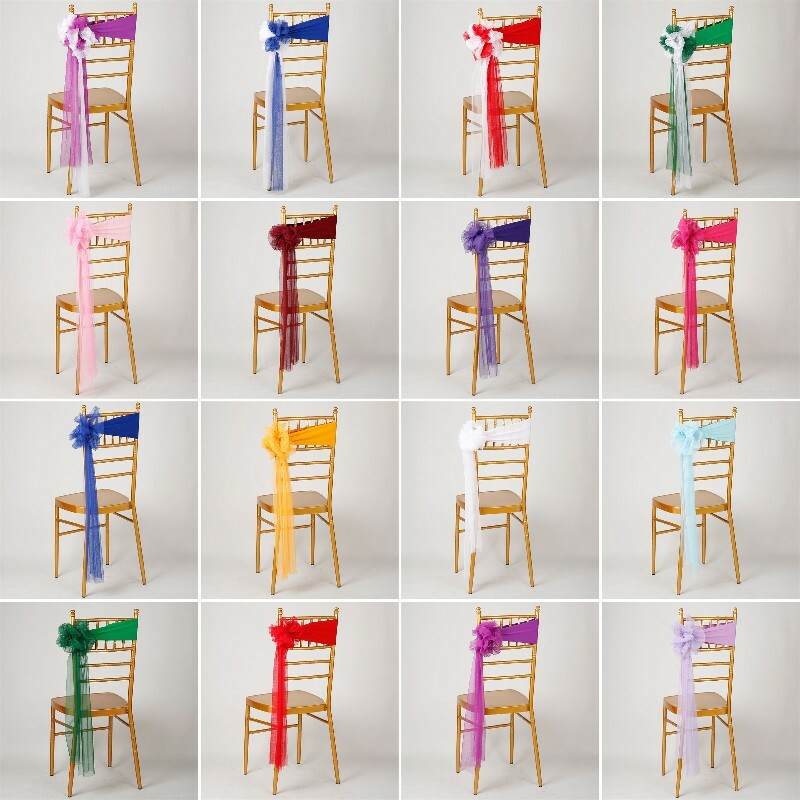 10pcs Wedding Chair Sash Ribbon Cover Mesh Tulle Voile Bow Stretch ...