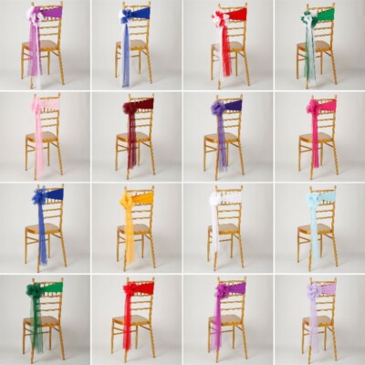 10pcs Wedding Chair Sash Ribbon Cover Mesh Tulle Voile Bow Stretch ...