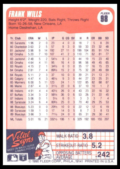 1990+Fleer+-+%2398+Frank+Wills for sale online | eBay