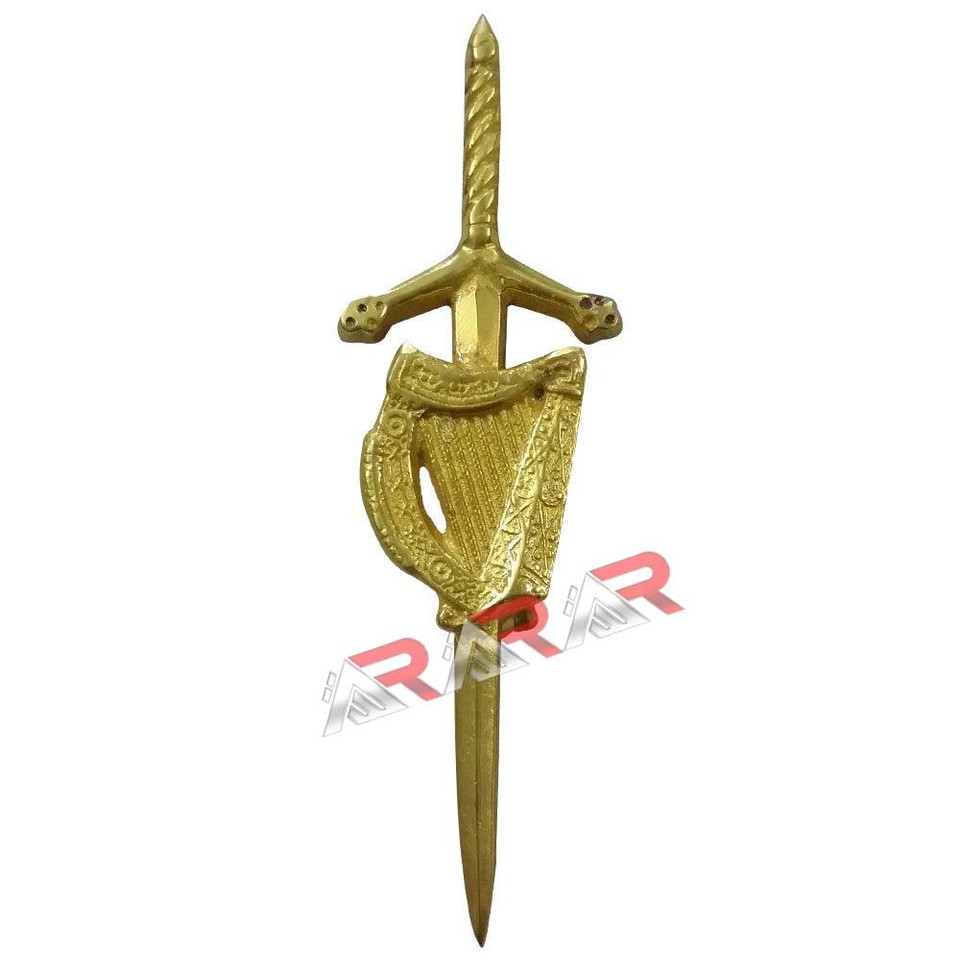 Irish Celtic Harp Sword kilt Pin 4" Gold Antique Chrome Scottish | eBay