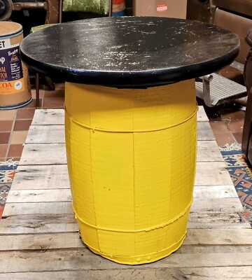 Custom Veteran Made Repurposed Black and Yellow Wooden Nail Keg Side ...