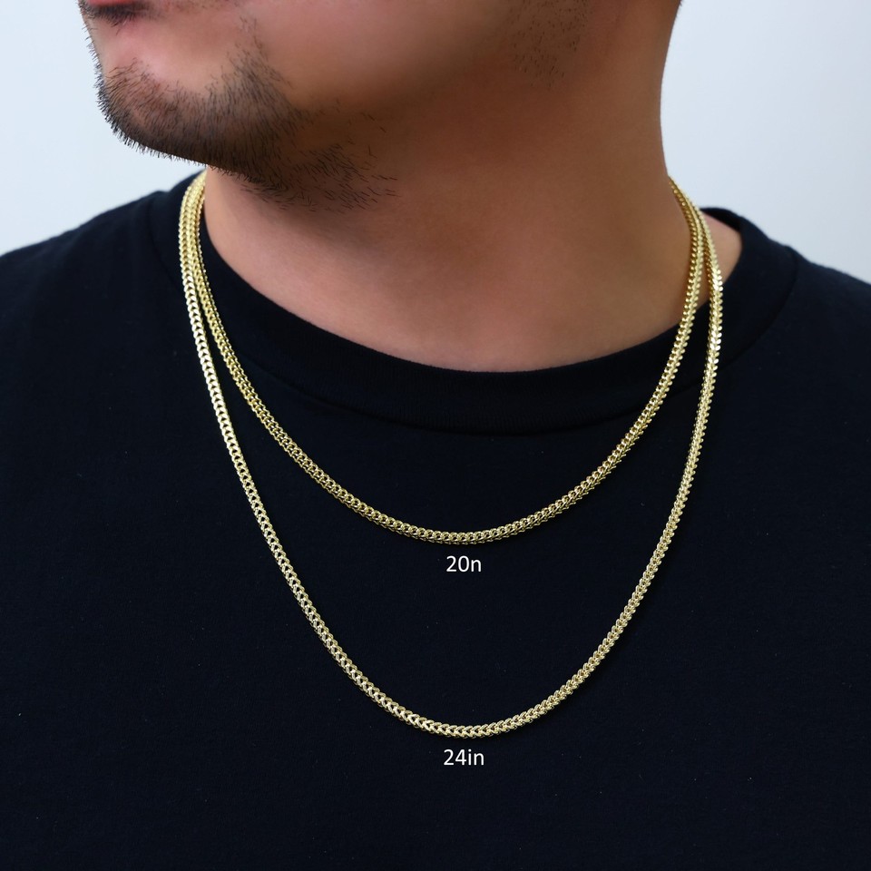 14K Yellow Gold 3mm Franco Box Wheat Foxtail Chain Necklace Mens Womens ...