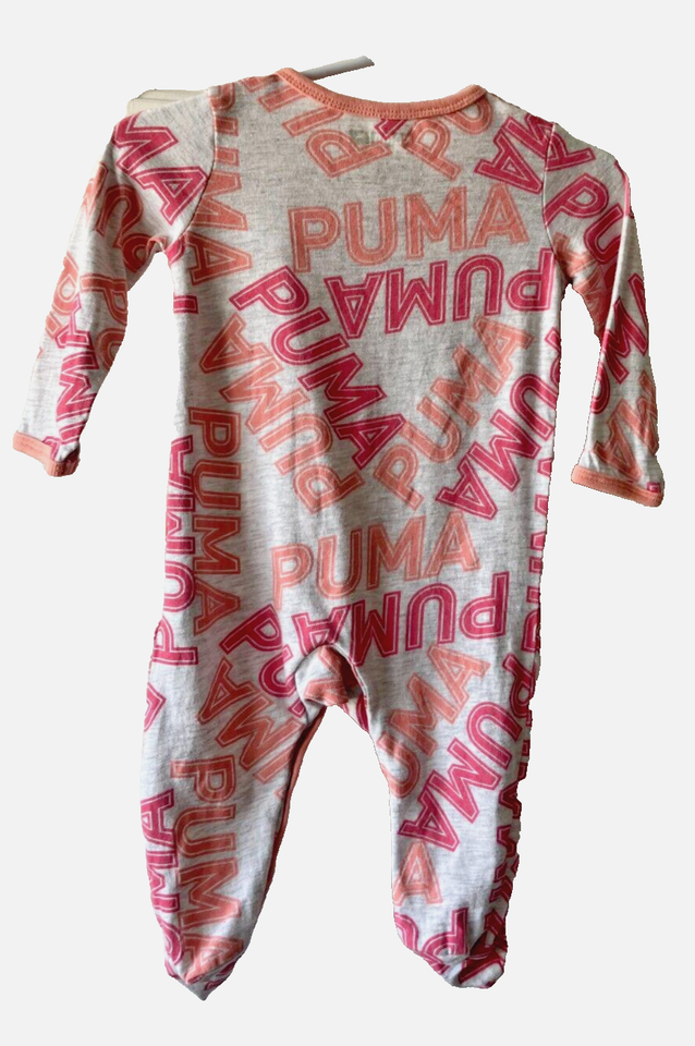 GIRLS PUMA NEW SLEEPER LOGO FEET LONG SLEEVE SNAPS PINK PEACH GRAY SIZE ...