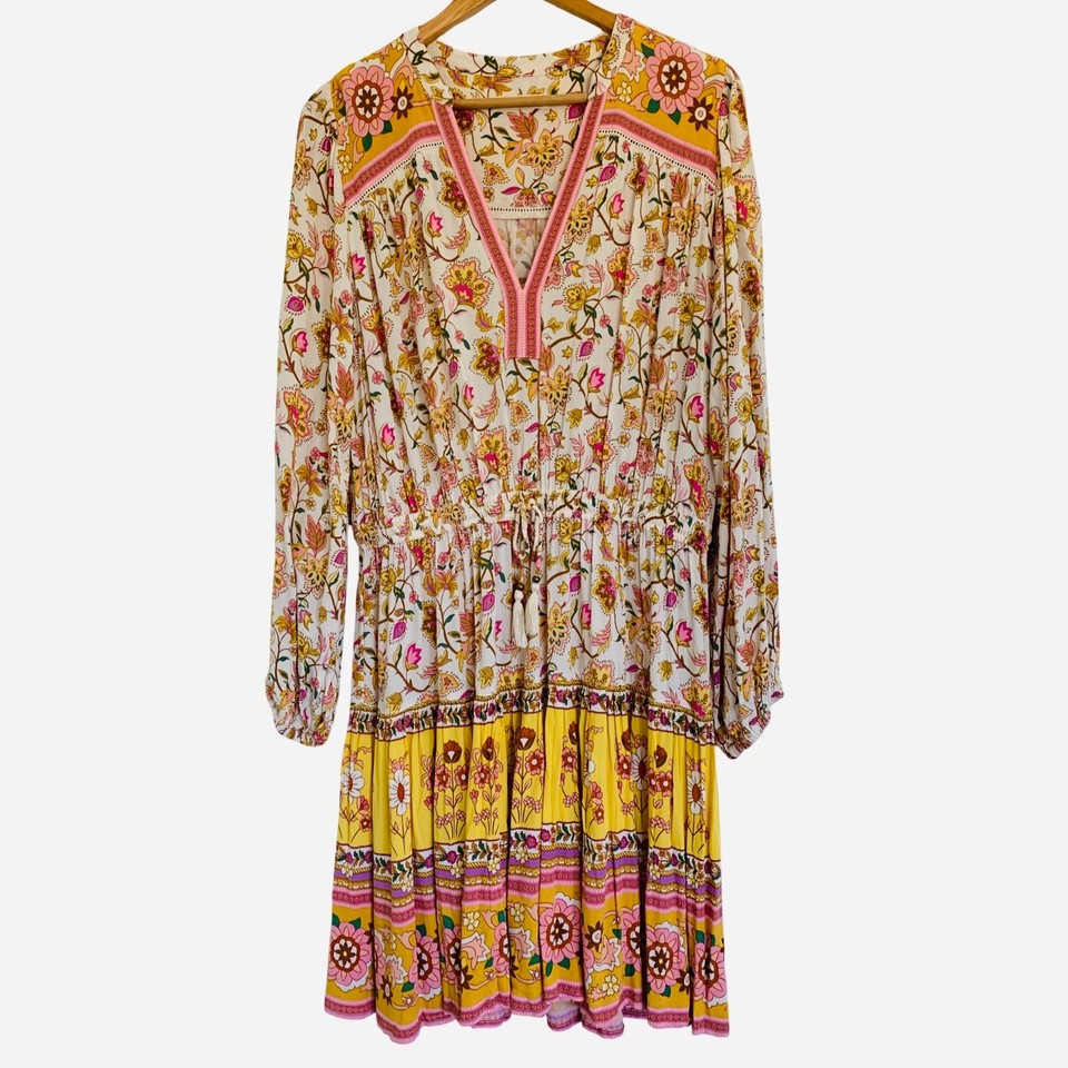Spell Dress Size XL Floral Portobello Road Mini Boho Long Sleeve Yellow ...