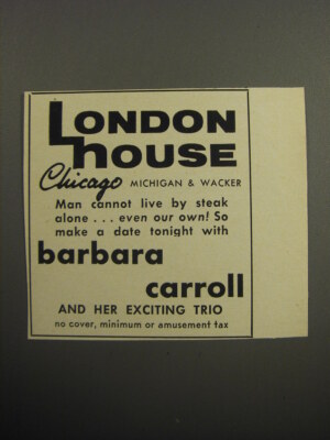 1957 London House Chicago Ad - Barbara Carroll and her exciting trio | eBay