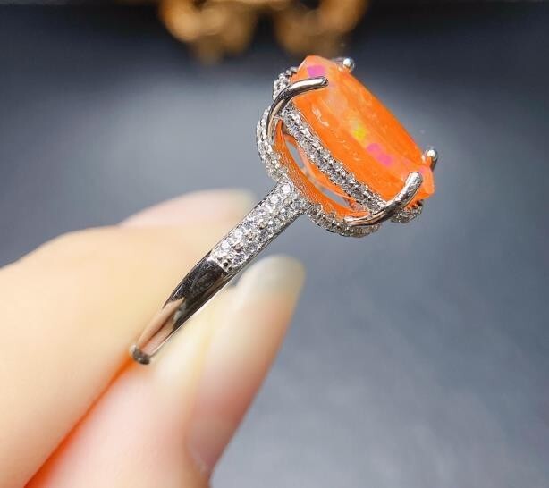Orange Opal Ring, Opal Silver Ring, Mexican Fire Opal Ring, Natural ...