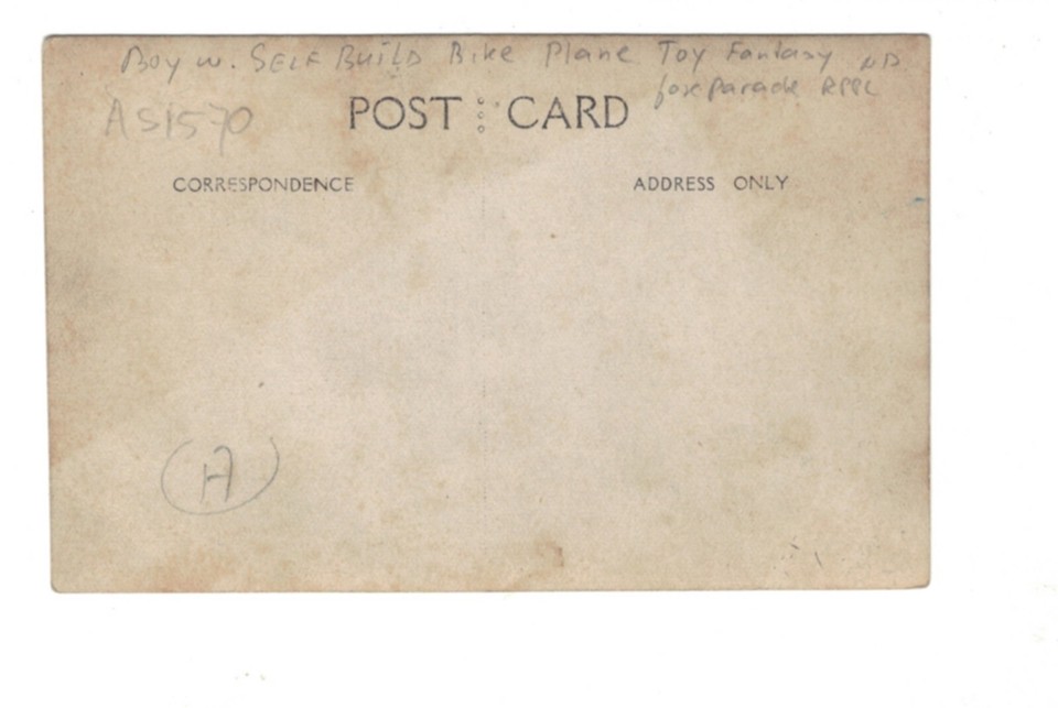 Boy self made build plane on bike, great toy fantasy for parade ...