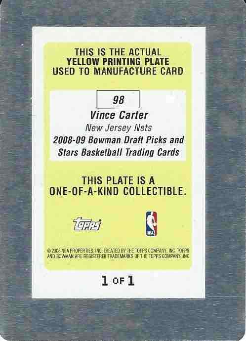 2008-09 Vince Carter Bowman Draft Picks & Stars Printing Plate Yellow ...