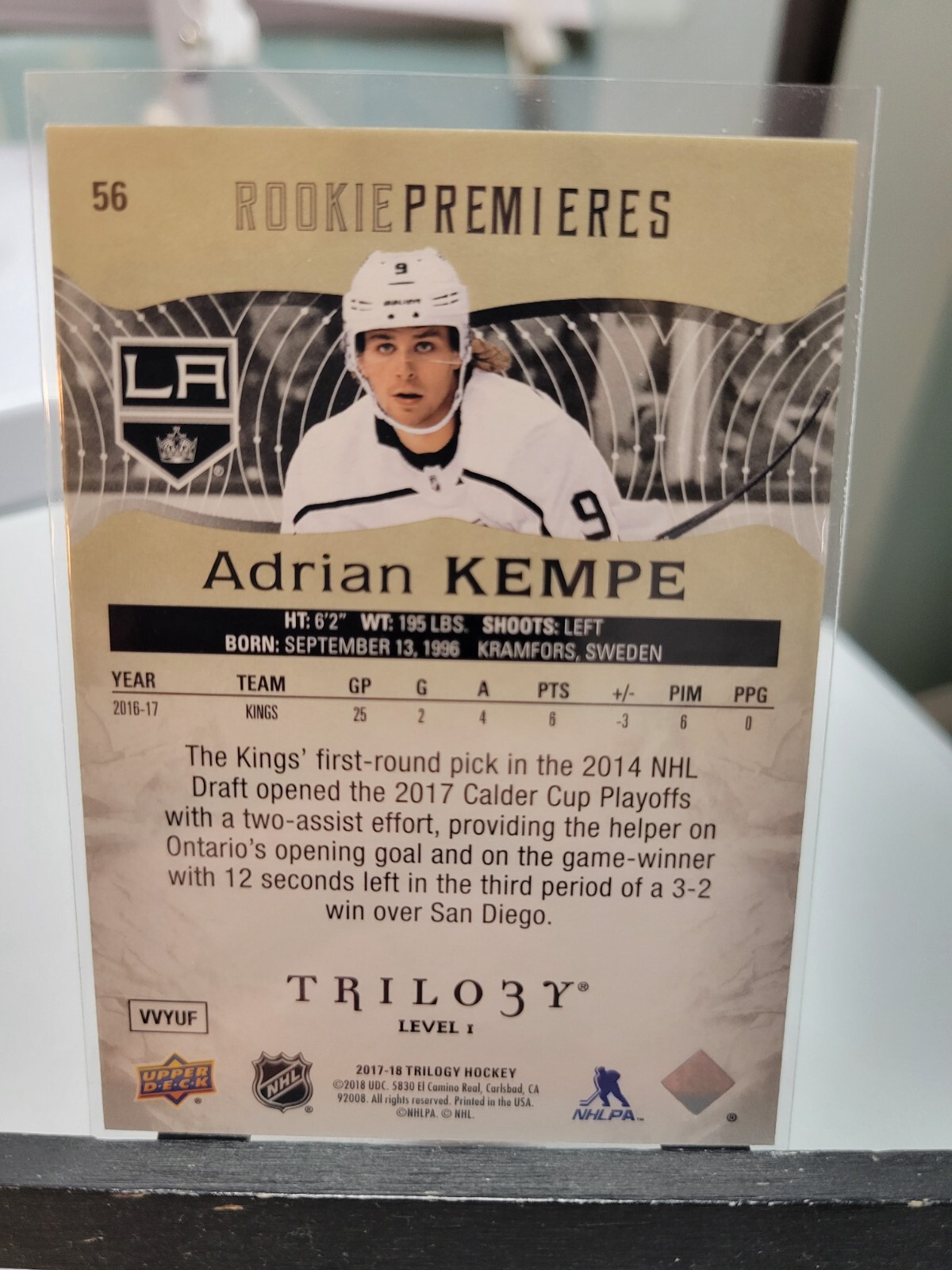 2017-18 Upper Deck Trilogy - Rookie Premieres Level 1 #56 Adrian Kempe ...