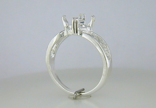 Oval Split Prong Offset Filigree Solitaire Ring Setting Sterling Silver ...