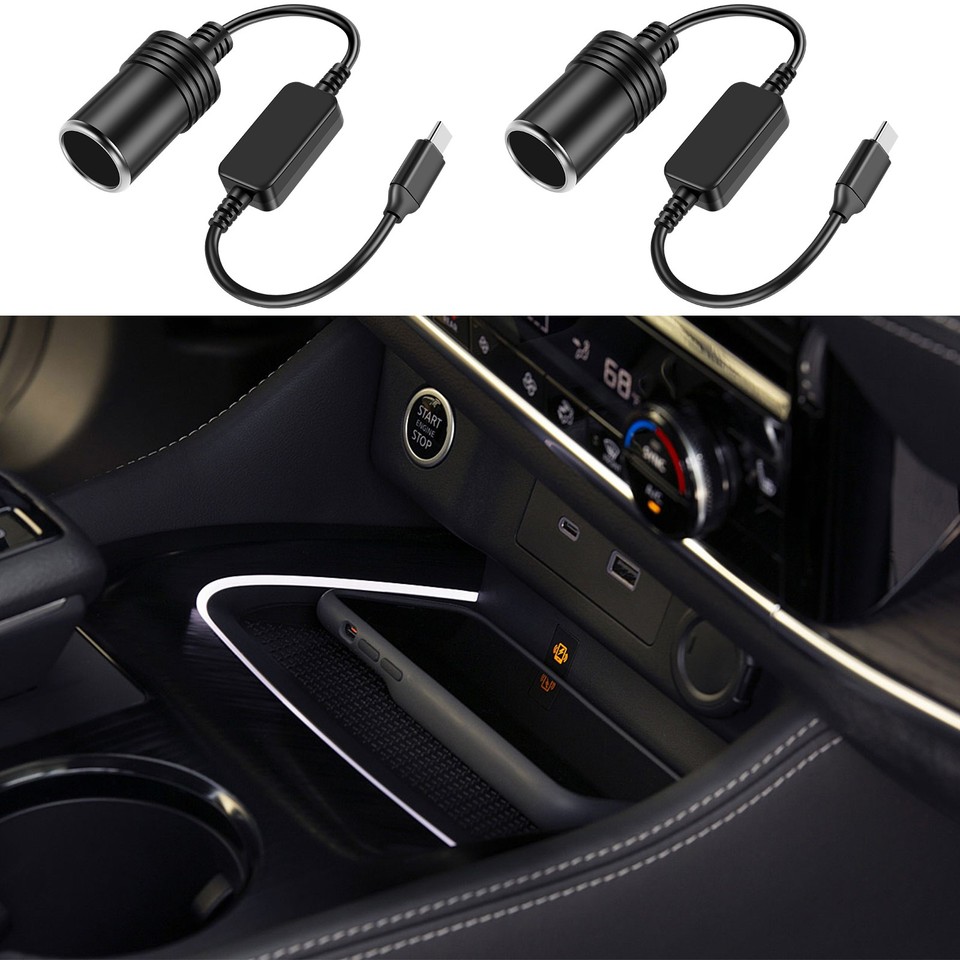 2Pcs USB C to 12V Lighter Socket Adapter USB Type-C to 8W Lighter ...